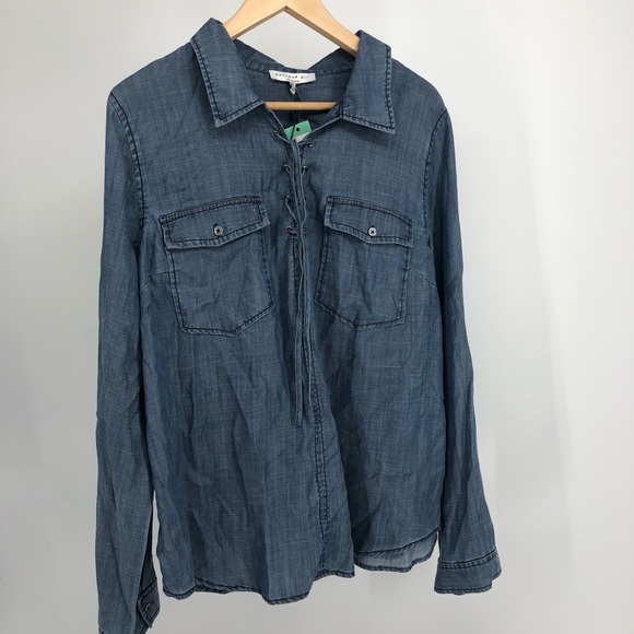 Anthropologie | Tops | Nwt Current Air Draper Lace Up Chambray Shirt ...